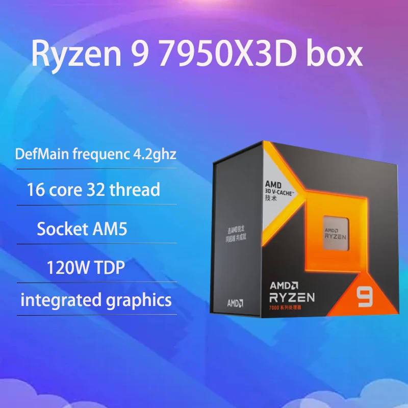 Processador de CPU AMD Ryzen 9 sem ventoinha, 7950X3D Box, R9 7950X3D ...