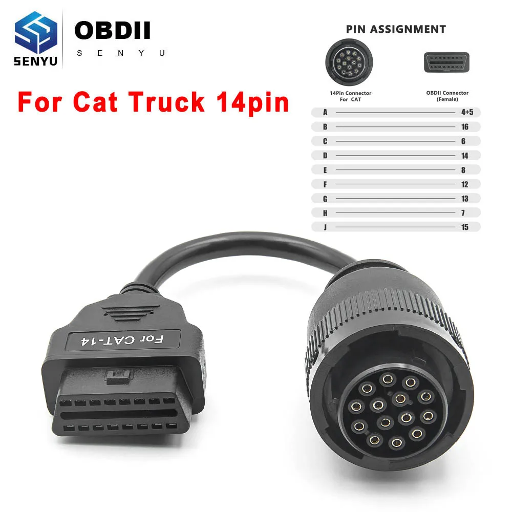 For-Cat-Truck-14pin-OBD-To-OBD2-16-Pin-OBD-2-Extension-Cable-Male-OBD2 ...