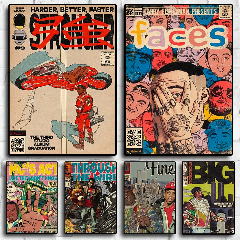 Hip-Hop-Comic-Art-Prints-Notorious-BIGKanye-Music-Canvas-Retro-Painting ...