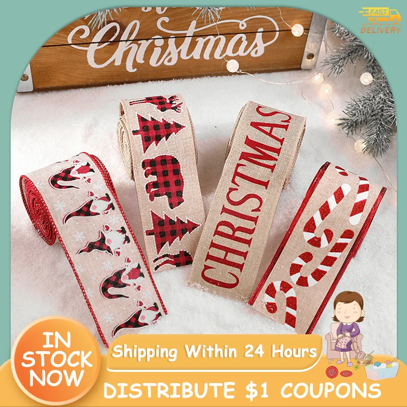 Christmas Ribbon Pattern Iron Wire Burlap Ribbons DIY Gift Wrapping ...