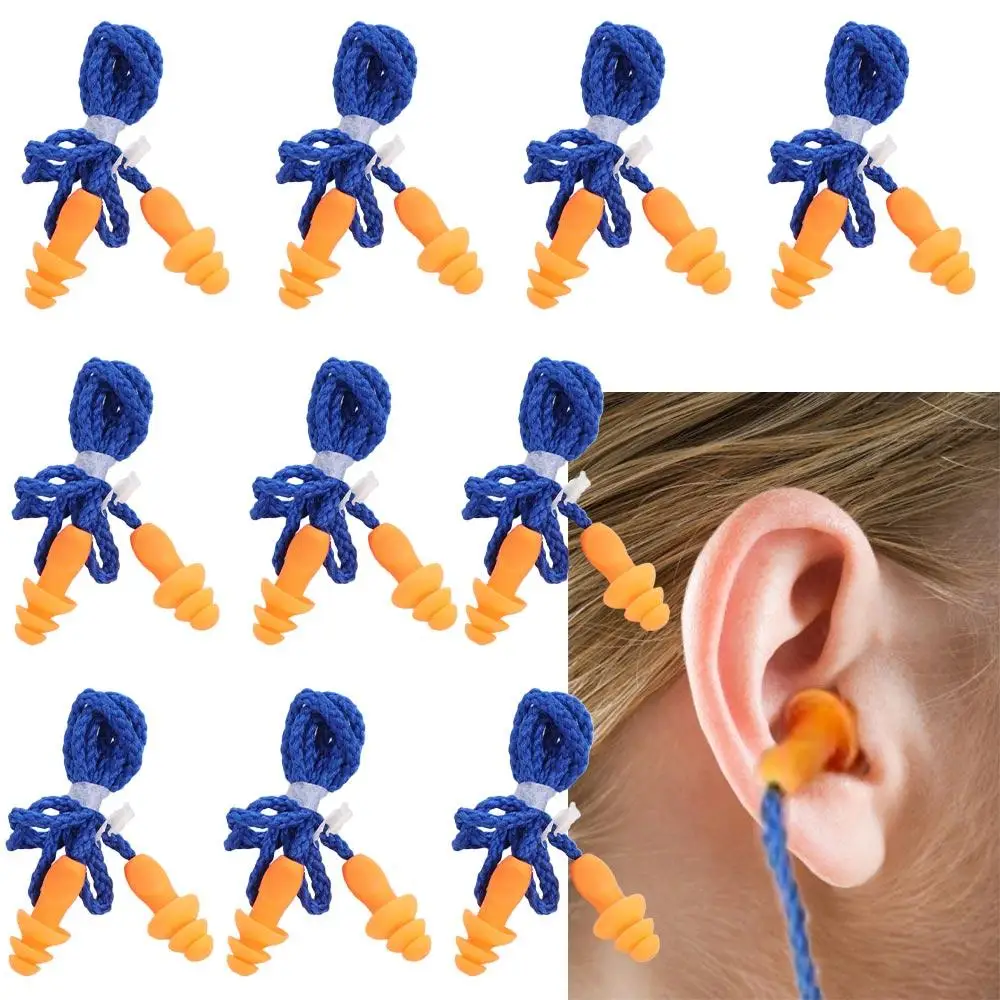 10PCS Corded Silicone Noise Earplug Tapered Noise Reduction Insulation ...