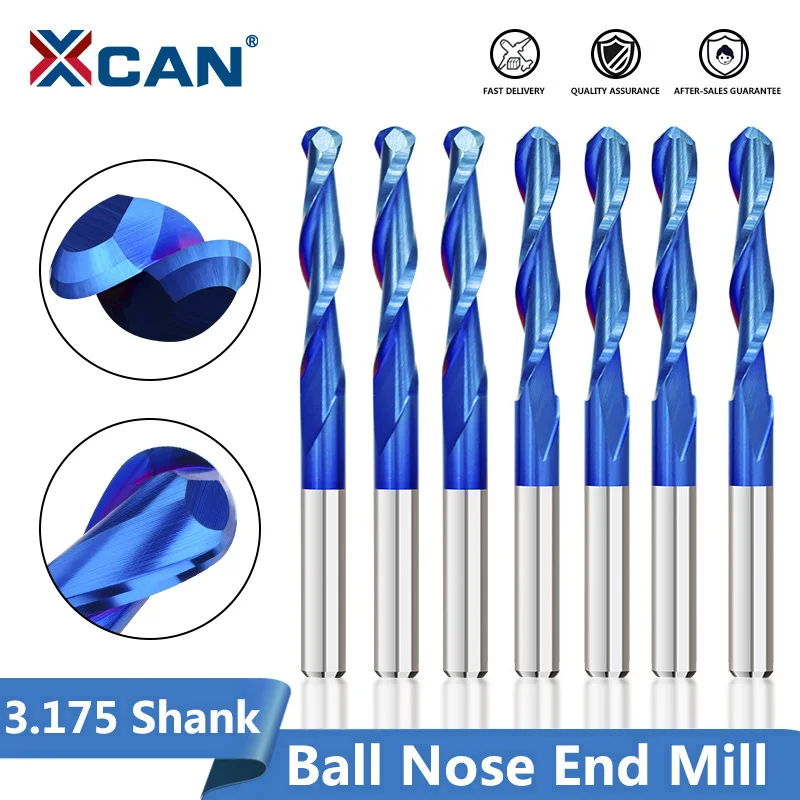 XCAN-10pcs-3-175mm-Shank-Blue-Coated-Spiral-Ball-Nose-End-Mill-CNC ...