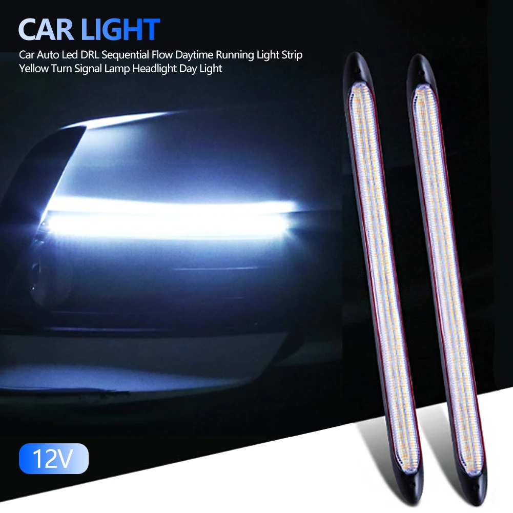 2pcs Flexible Drl Led Strip Car Daytime Running Light Auto Headlights Waterproof White Turn ...