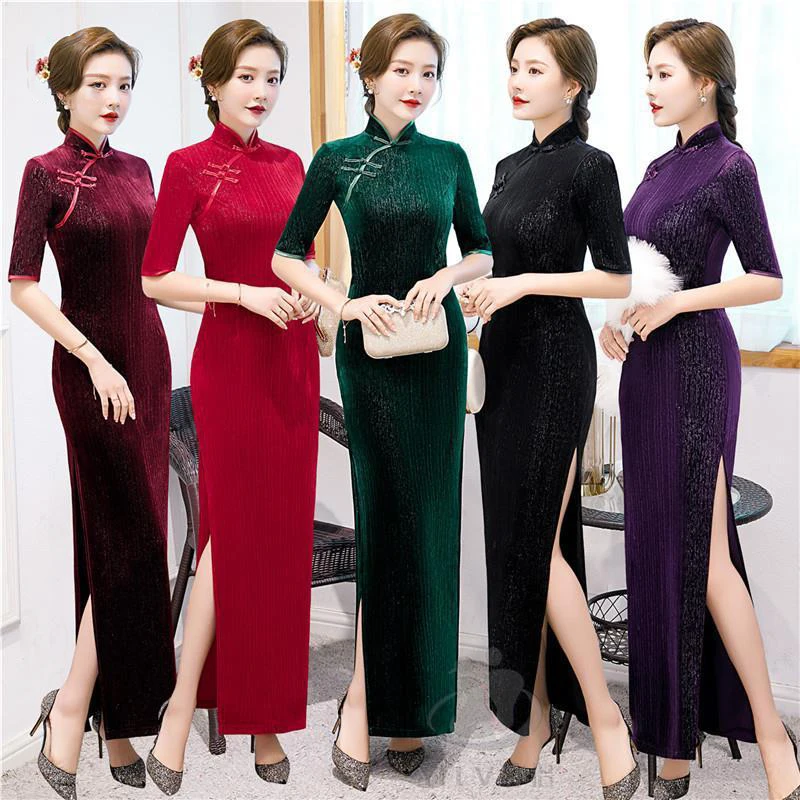 Chinese-Style-Cheongsams-Women-Wedding-Solid-Color-Tight-Sexy-Qipao ...