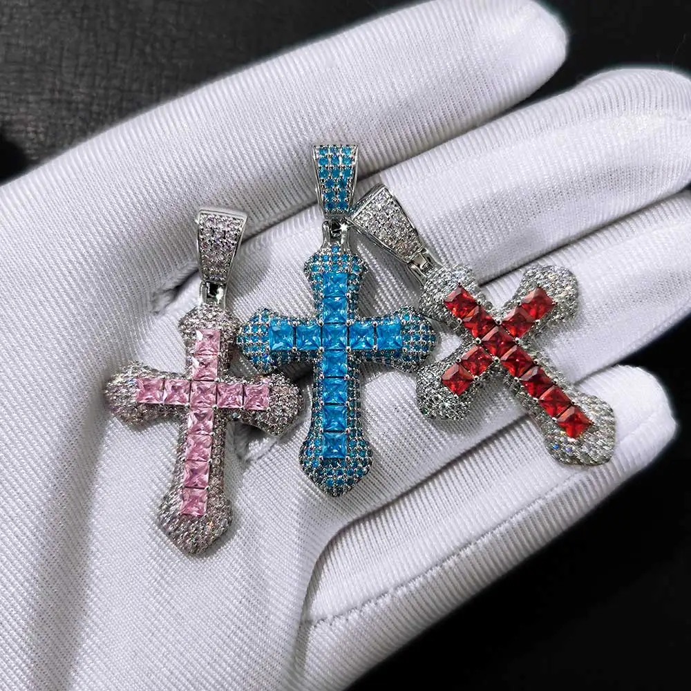 Hip-Hop-Iced-Out-Cubic-Zircon-CZ-Pendant-Necklace-Bling-Cross-Rapper ...