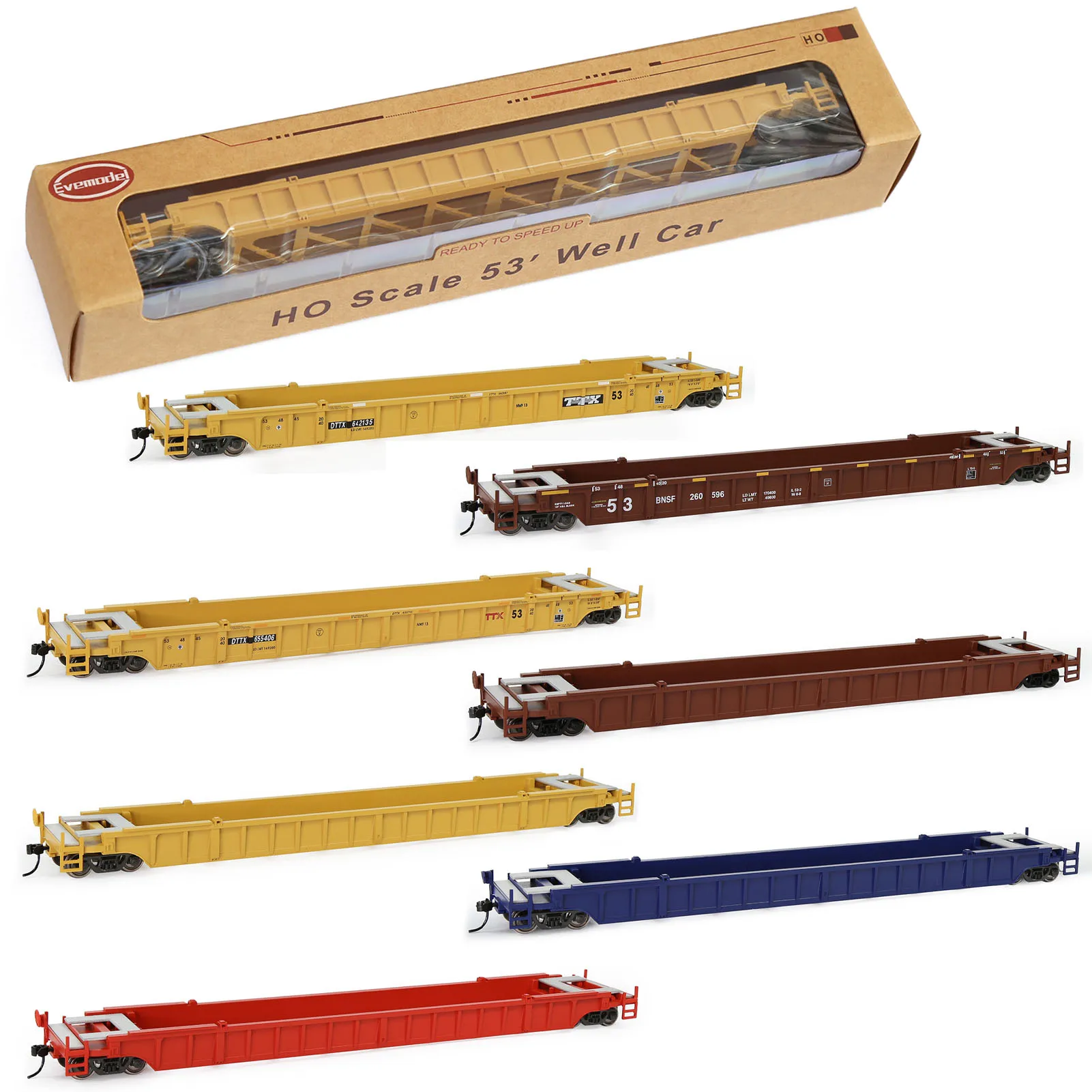 Evemodel-3pcs-HO-Scale-53ft-Well-Car-53-Depressed-Center-Flat-Car-1-87 ...