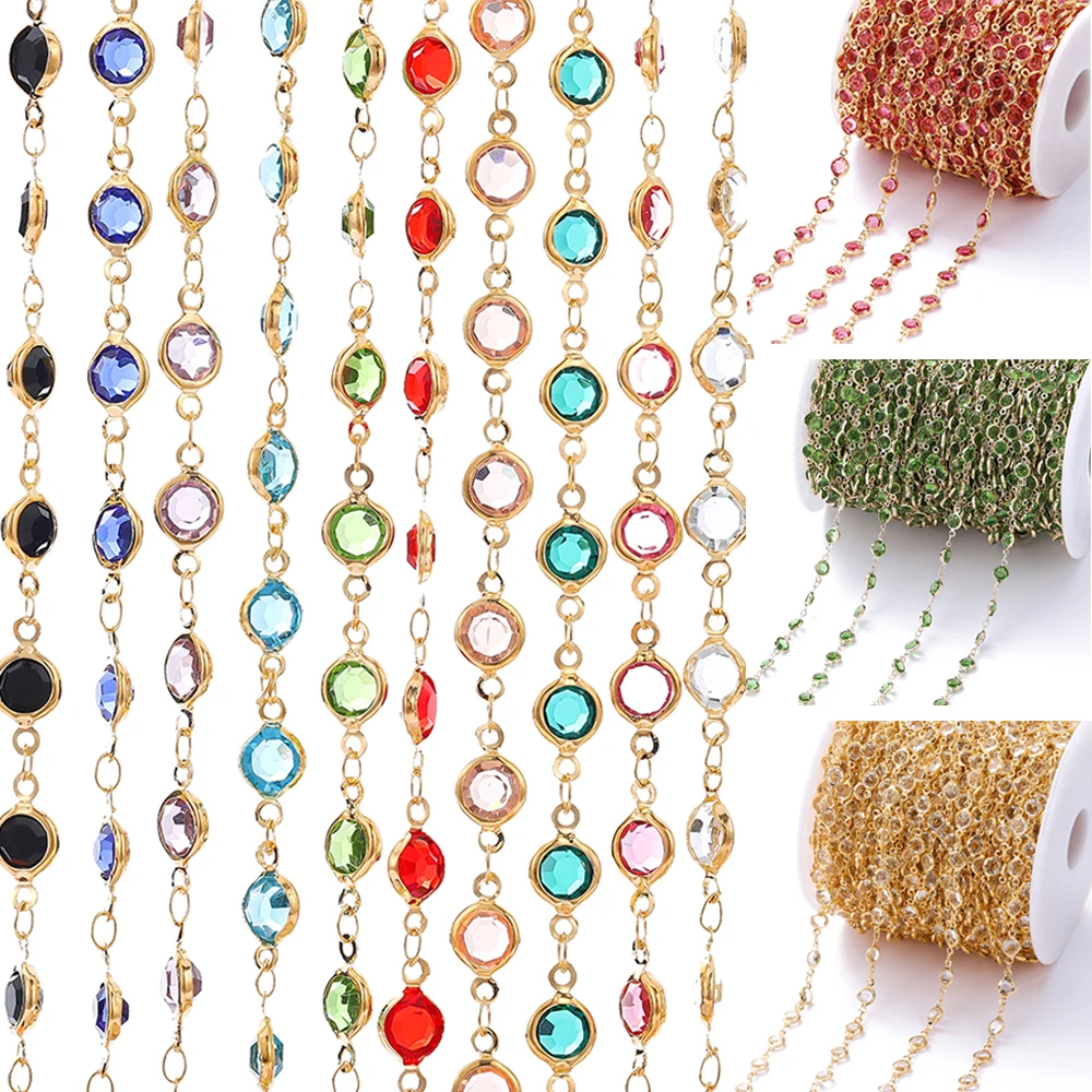 1Meter/roll 6mm Colorful Crystal Beads Beaded Chain Glass Bead KC Gold ...