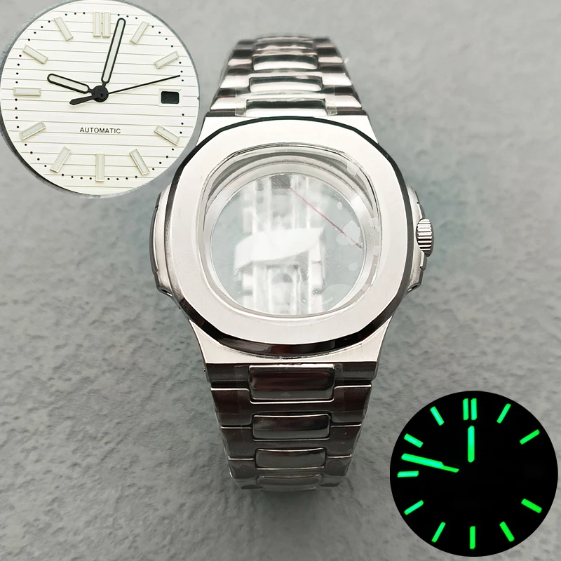Silver-Nautilus-Steel-Watch-Case-Transparent-Back-Fits-NH35-NH36-4R ...
