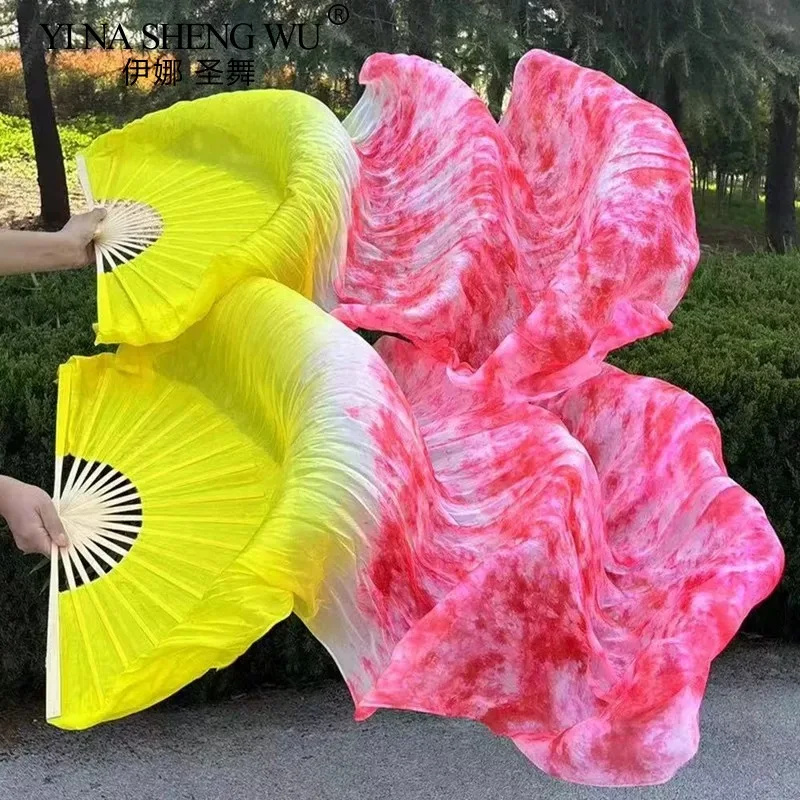 1Pair-Belly-dance-silk-fan-Real-Silk-Long-Silk-Fans-Handmade-Gradient ...