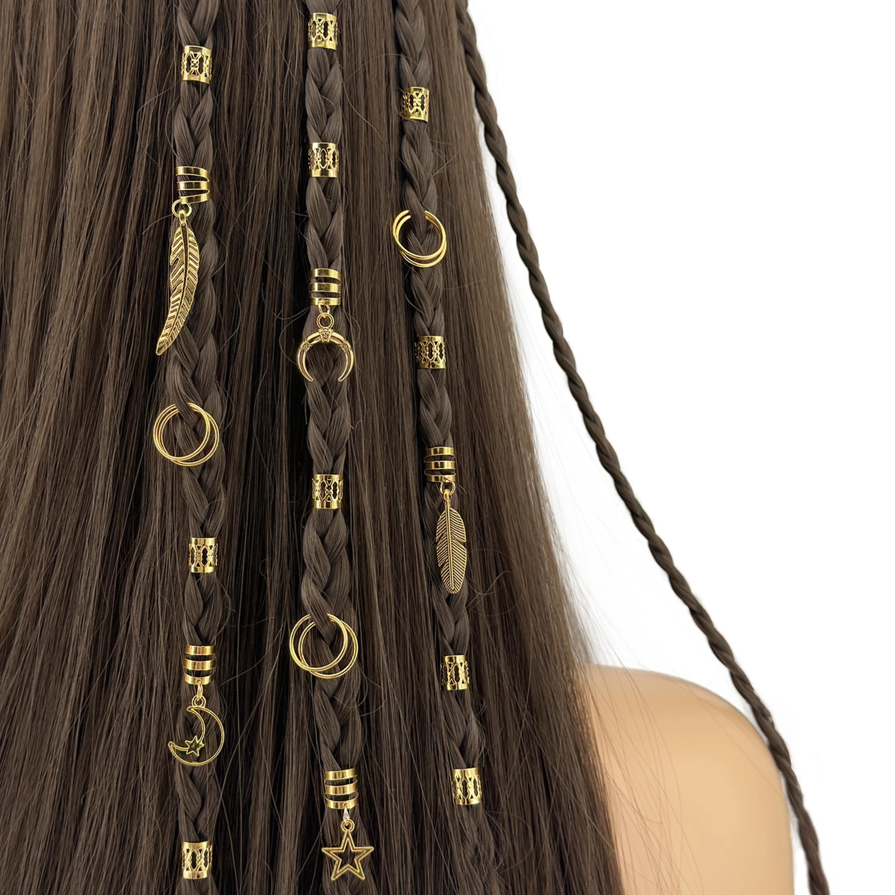 45pcs Alloy Dreadlock Hair Ring Star moon leaf element Braid Hair Clips ...