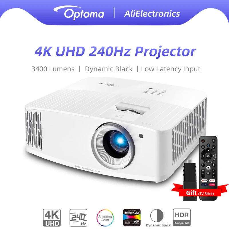 Optoma 4k Projector 3840x2160 240hz Refresh Rate For Gaming Wifi 3d Hdr ...