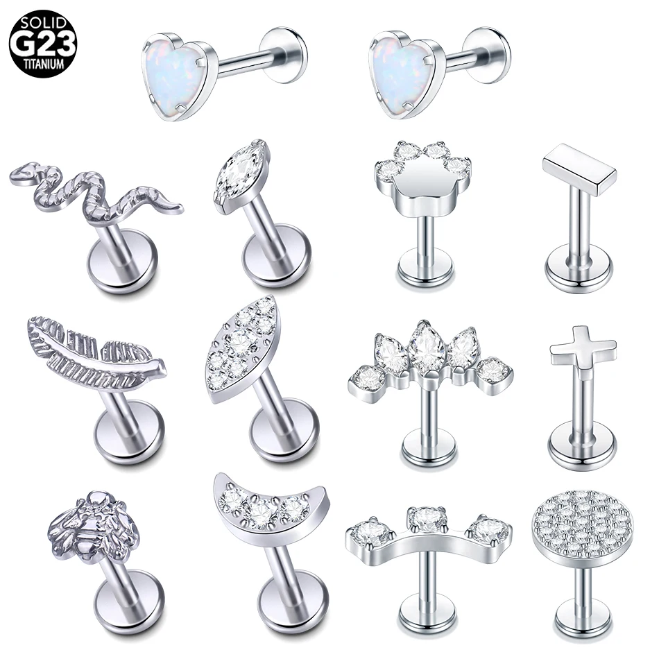 1-5PC-Titanium-16G-Moon-Snake-Labret-Bar-Rings-Crystal-Flower-Tragus ...