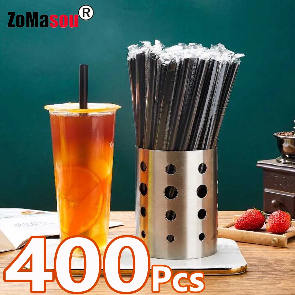 50/400Pcs Large Black Drinking Straws Big Milkshake Straws Bubble Tea ...