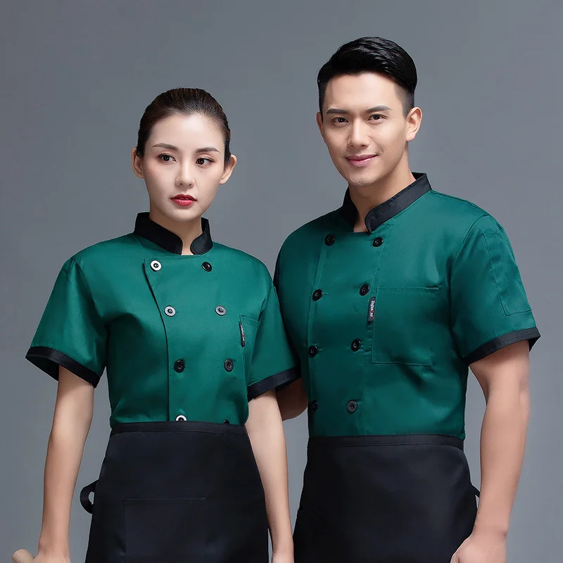Unisex Double Breasted Restaurante Uniforme, Food Service, manga curta ...