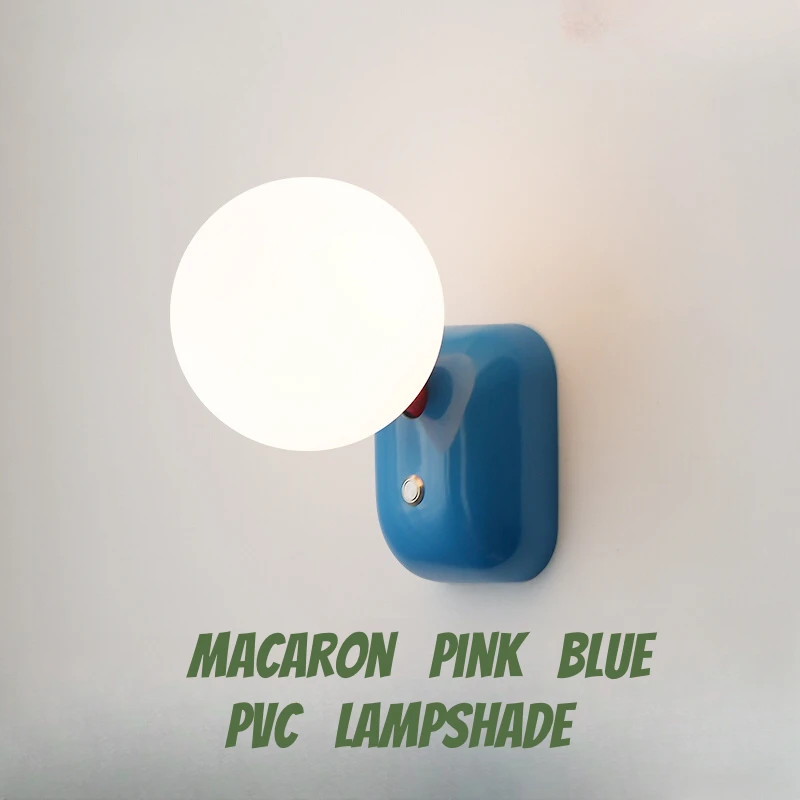 Cartoon Cream Pink Wall Lamp Kids Room Macaron Bedroom Bedside Cute ...