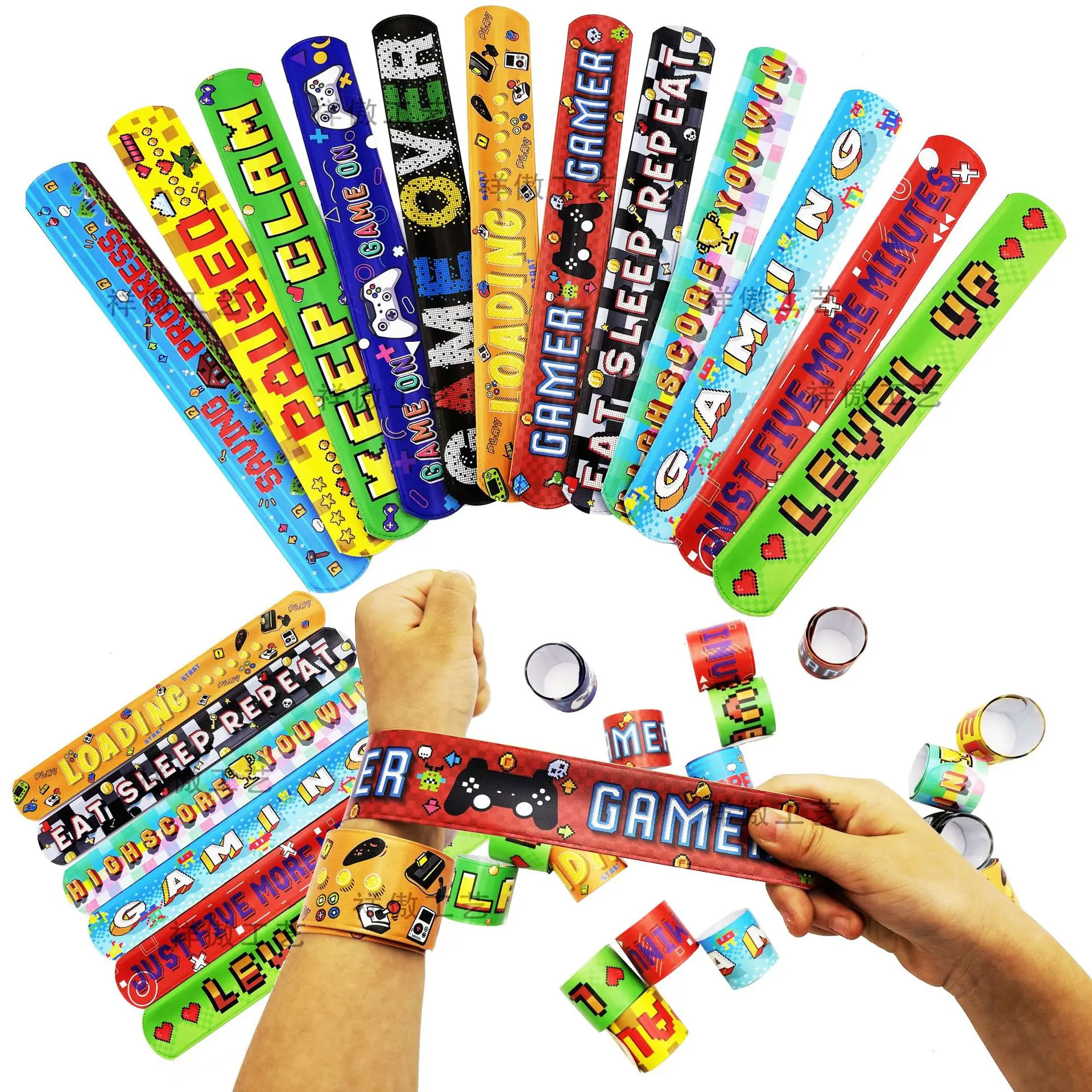 12pcs-Gaming-Slap-Bracelets-Gifts-Game-On-Theme-Party-Decoration-Level ...