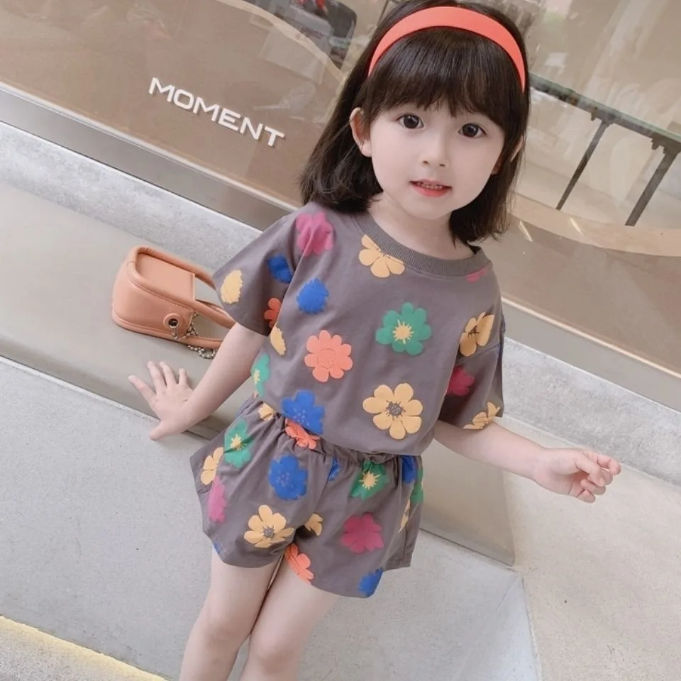 Girls-Summer-Suit-2023-Kids-Flower-Short-Sleeve-Top-shorts-Trousers-2pcs-Set-Child-Clothes ...