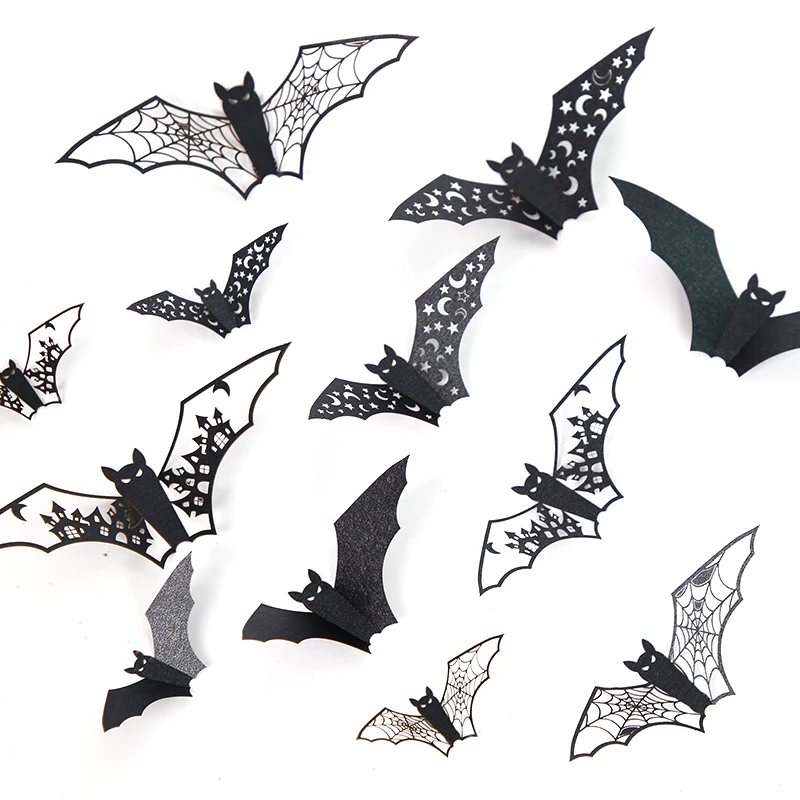 96pcs-Mini-Halloween-3D-Hollow-Bat-Wall-Stickers-Black-Bat-Sticker-Room ...