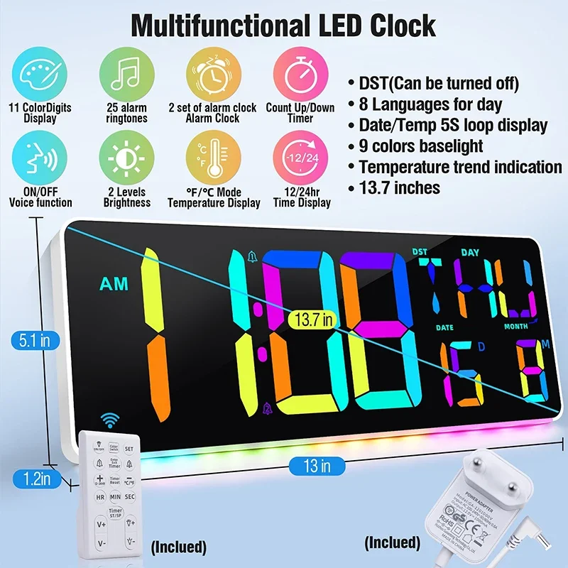 13-7inch-Electronic-LED-Alarm-Clock-with-Bottom-Light-Dual-Alarms-Adjustable-Brightness-Digital ...