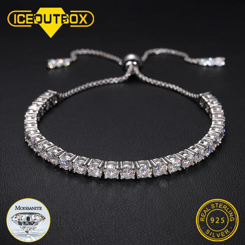 S925-D-VVS-Moissanite-Tennis-Bracelet-For-Women-3mm-Adjustable-Sparkling-Round-Wedding-Party ...