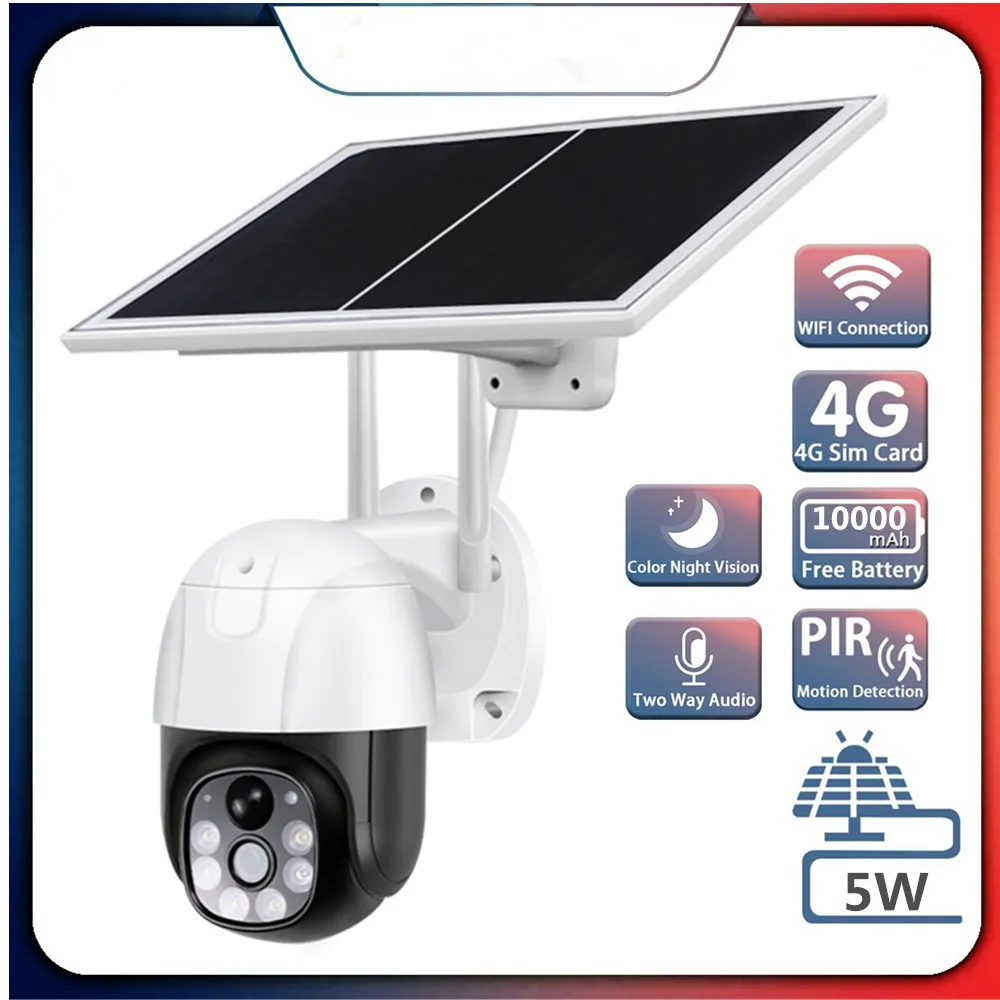 2MP WiFi /4G Full Color Night Solar IP Camera CCTV Security Camera PIR ...