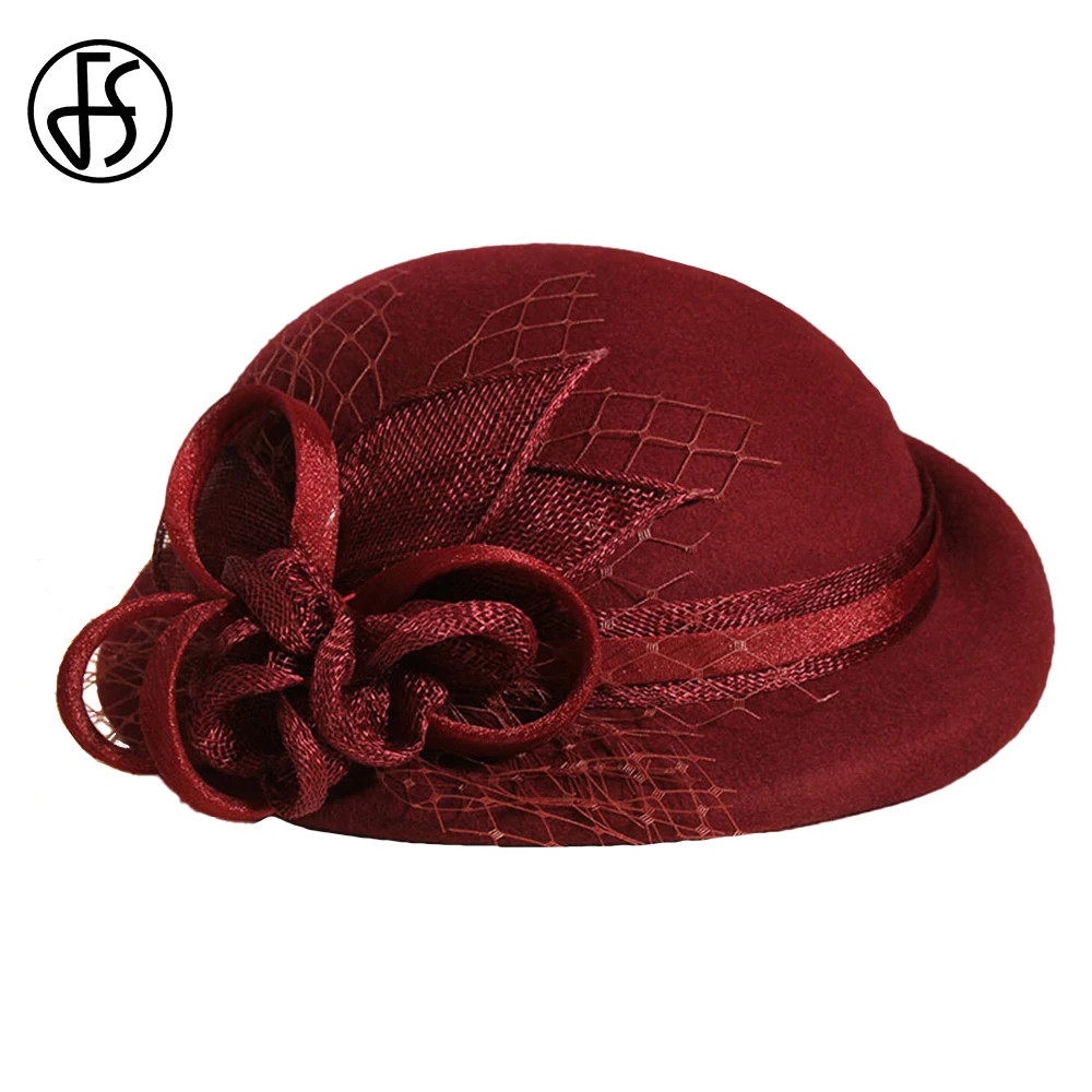 FS French Elegant Wool Beret Hats For Women Wedding Curl Brim Bowler ...