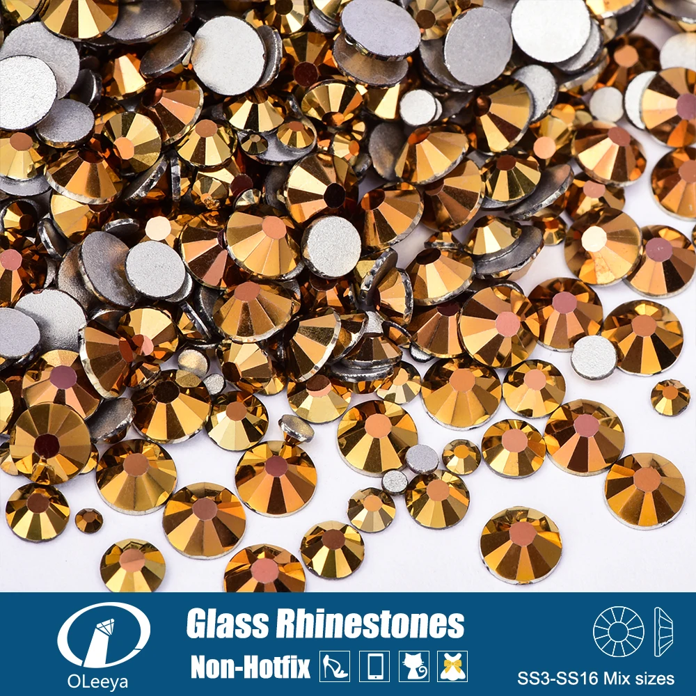 1440pcs-Mixed-Sizes-Non-Hotfix-Rhinestones-Glass-Strass-Mine-Gold ...