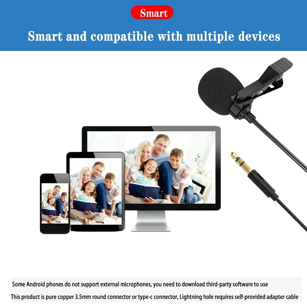 1.5m Mini Portable Lavalier Microphone Hands-free Condenser Clip-on ...
