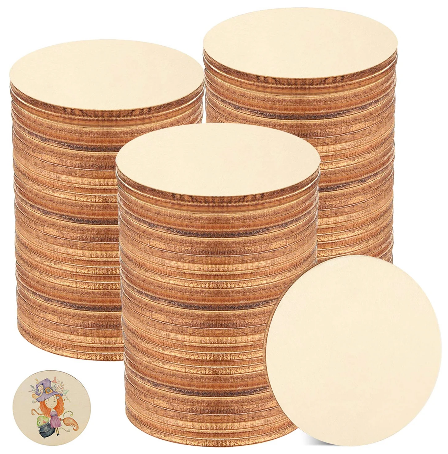 2-100pcs-Unfinished-Round-Wood-Slices-Round-Wooden-Discs-Wood-Circles ...