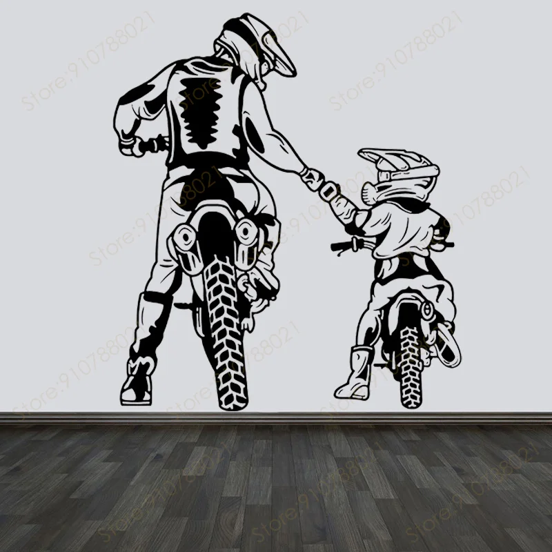 Family Father and Son Motocross Wall Stickers Helmet Motorcycle Vinyl ...