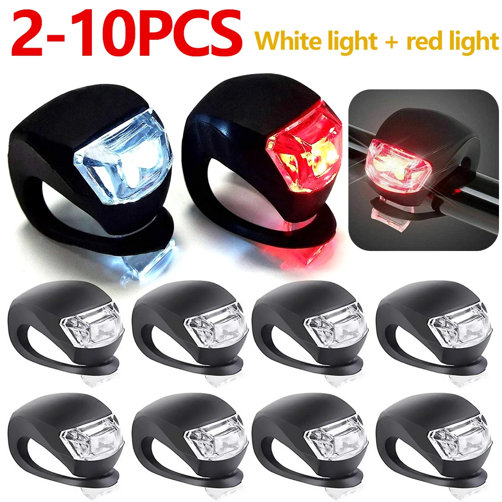 2-10pcs-LED-Silicone-Bicycle-Front-Rear-Light-Set-3-Modes-Waterproof ...