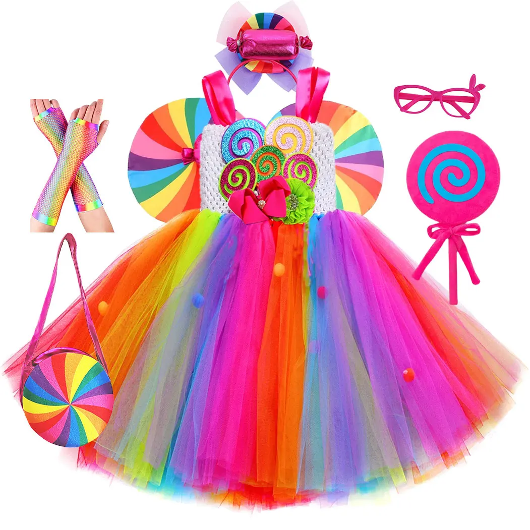 Rainbow Tutu Dress Cute Girls Sweet Lollipop Cosplay Dress up Purim ...