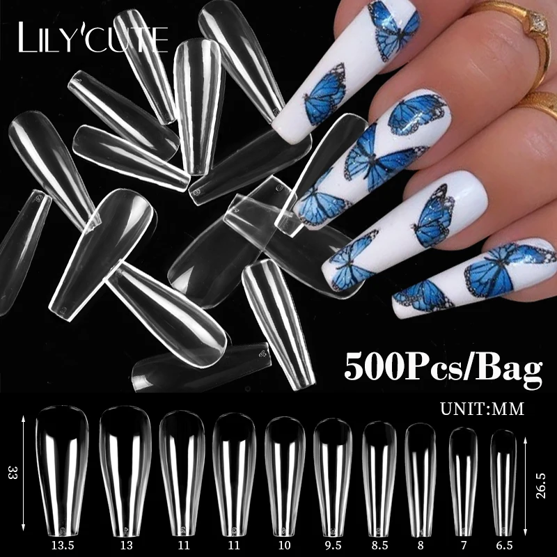 LILYCUTE Fake False Nails Clear Natural Full Half French Acrylic For ...