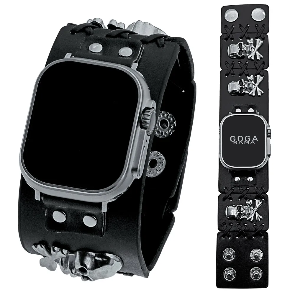 High Quality Skull Leather Watch Strap for Apple Watch Ultra 2 Band ...