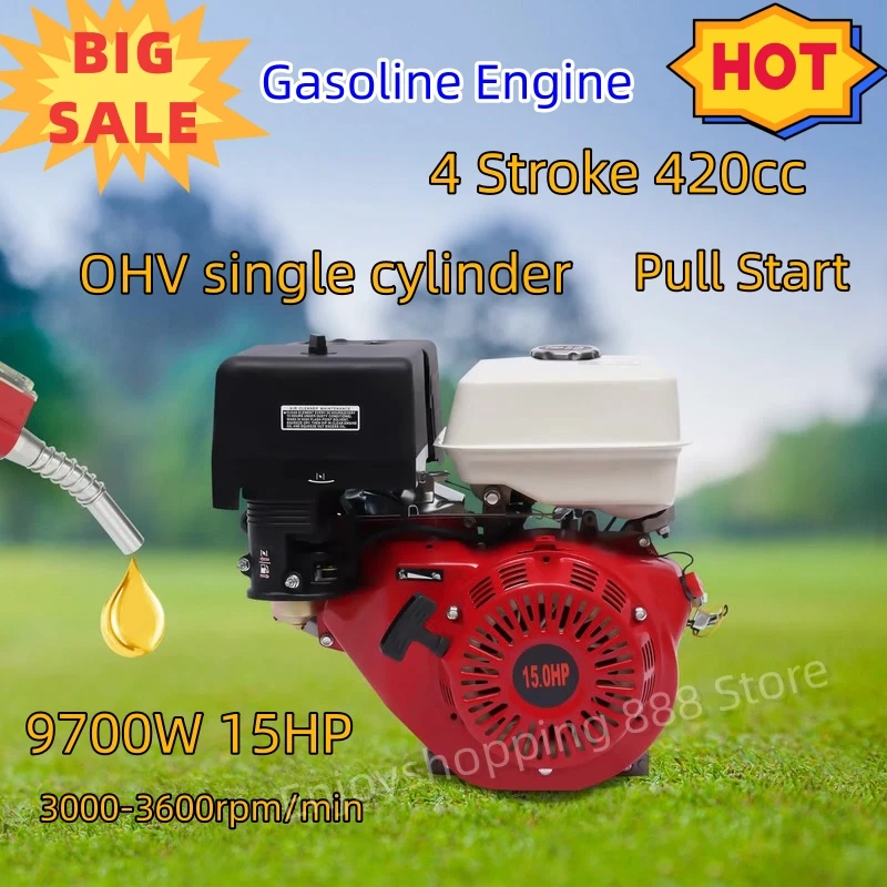 420cc-4-Stroke-15HP-OHV-Gasoline-Engine-Go-karts-MotorPull-Start-Single ...
