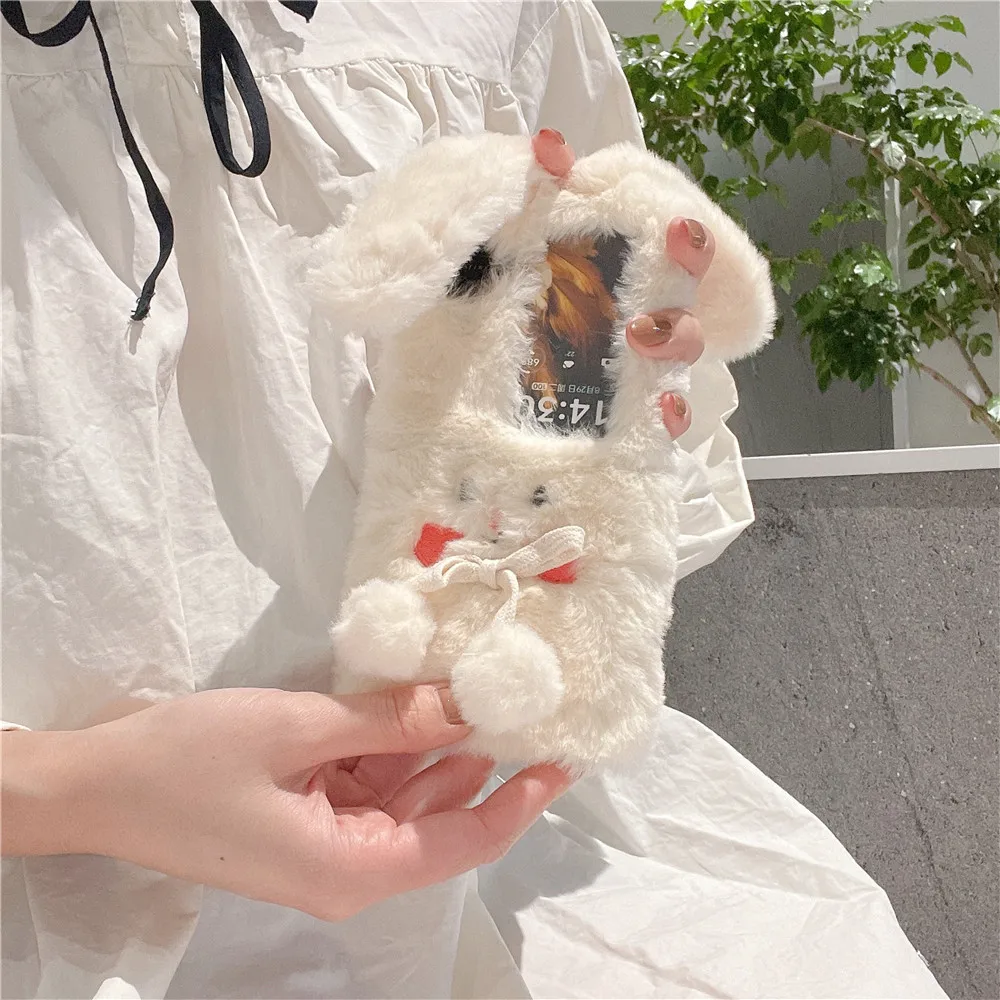 Funny-Rabbit-Soft-Plush-Hair-Phone-Case-For-OPPO-Find-N2-Flip-N3Flip-N3 ...