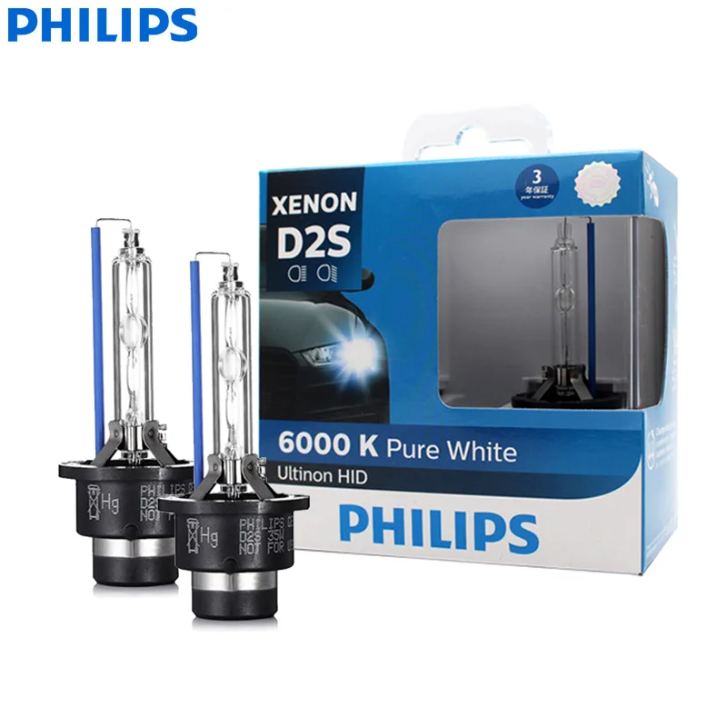 Philips D2S 6000K 35W Ultinon HID Cool Blue Xenon White Light Auto Bulb ...