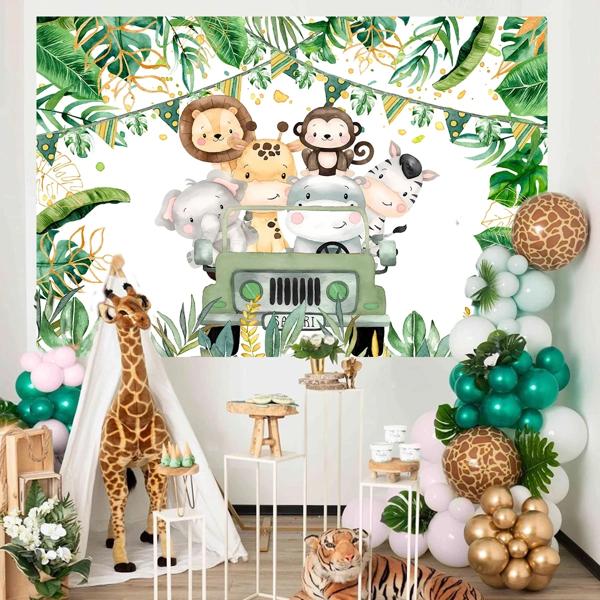 Jungle-Animals-Backdrop-Jungle-Party-Decoation-Wild-One-Safari-Birthday ...
