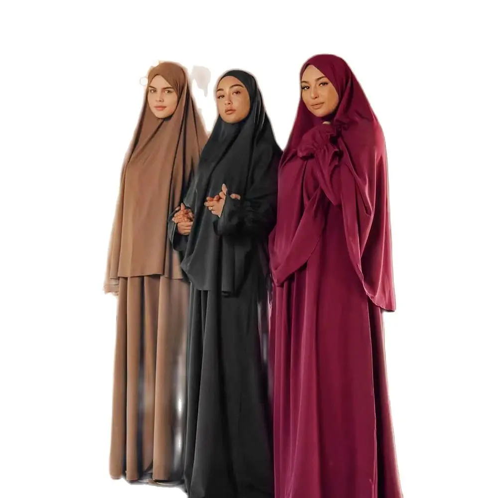 Latest Muslim Women Hijab Dress New Prayer Long Sleeve Two Pieces Set