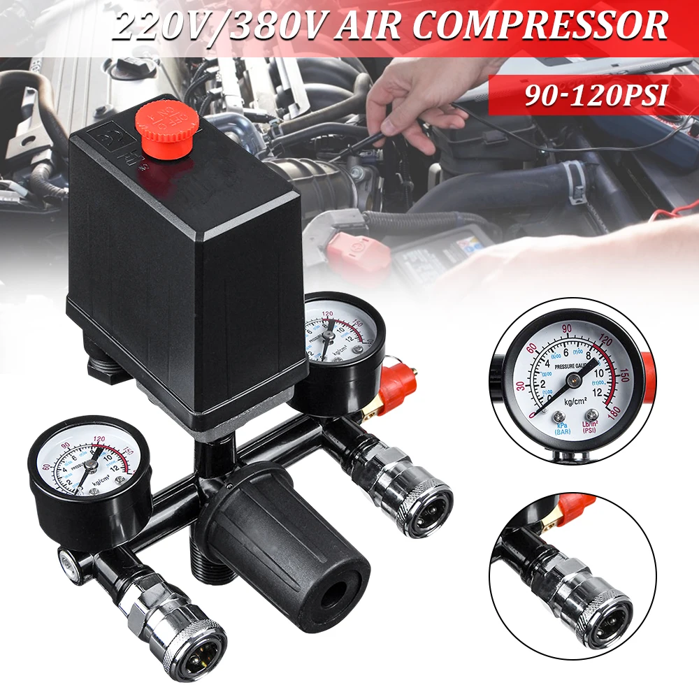 Compresor de aire de 4 puertos, 220v/380v, soporte negro con regulador de presión de colector de ...
