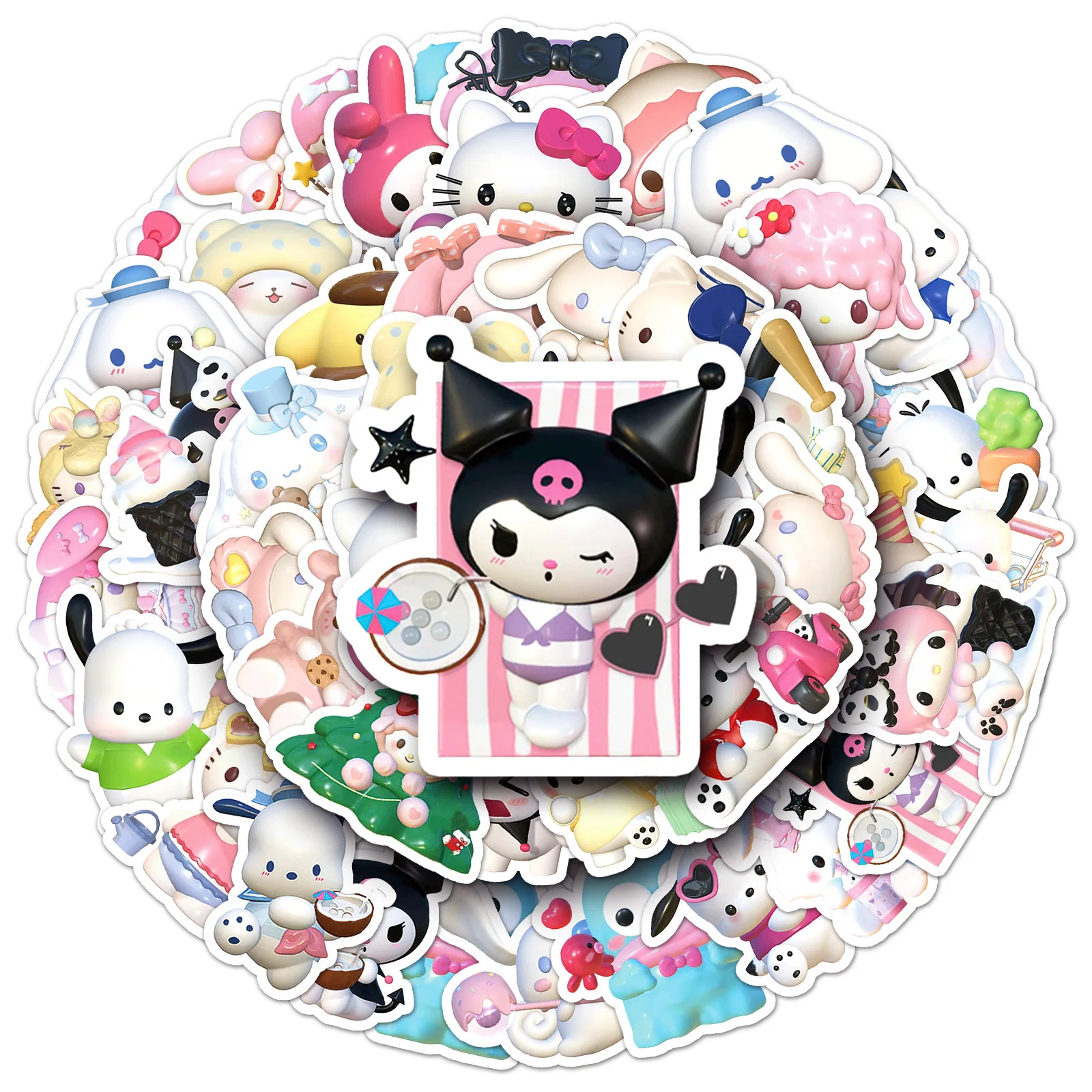 10-30-50PCS-3D-Sanrio-Hello-Kitty-Melody-Kuromi-Stickers-Decoration ...