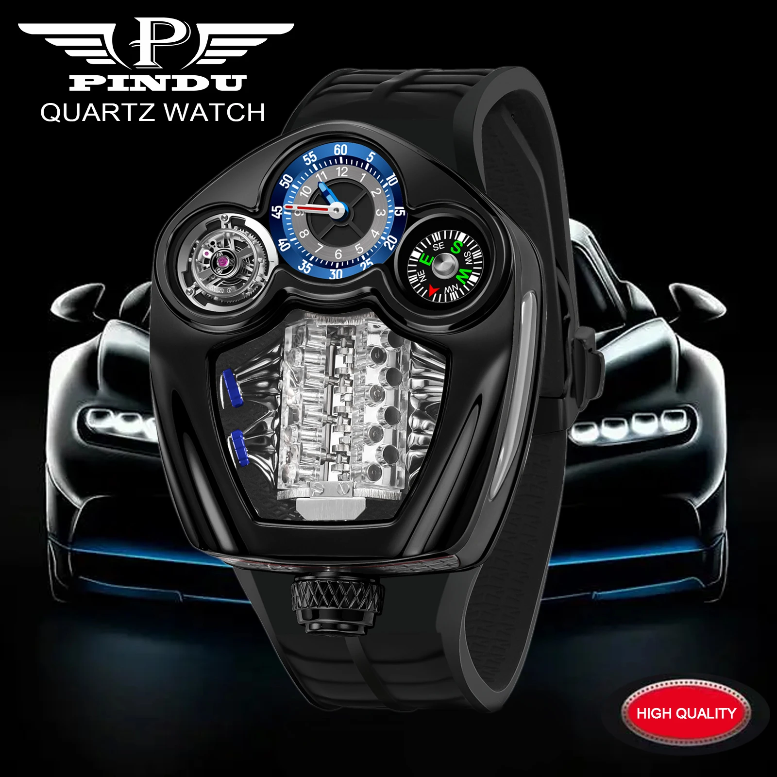 NEW PINDU Design Engine Series Quartz Watch Men TOP-luxurious Stainless ...