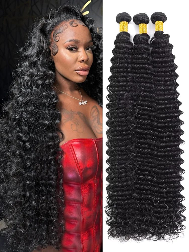 Deep Wave Human Hair Bundles 30 32 Inch Remy Unprocessed Raw Virgin 100 ...