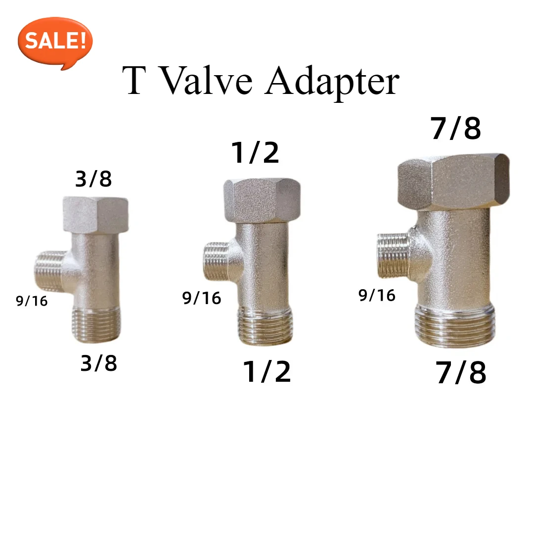 Brass 3/8 1/2 9/16 T Valve Adapter Connector Copper for Toilet Seat ...
