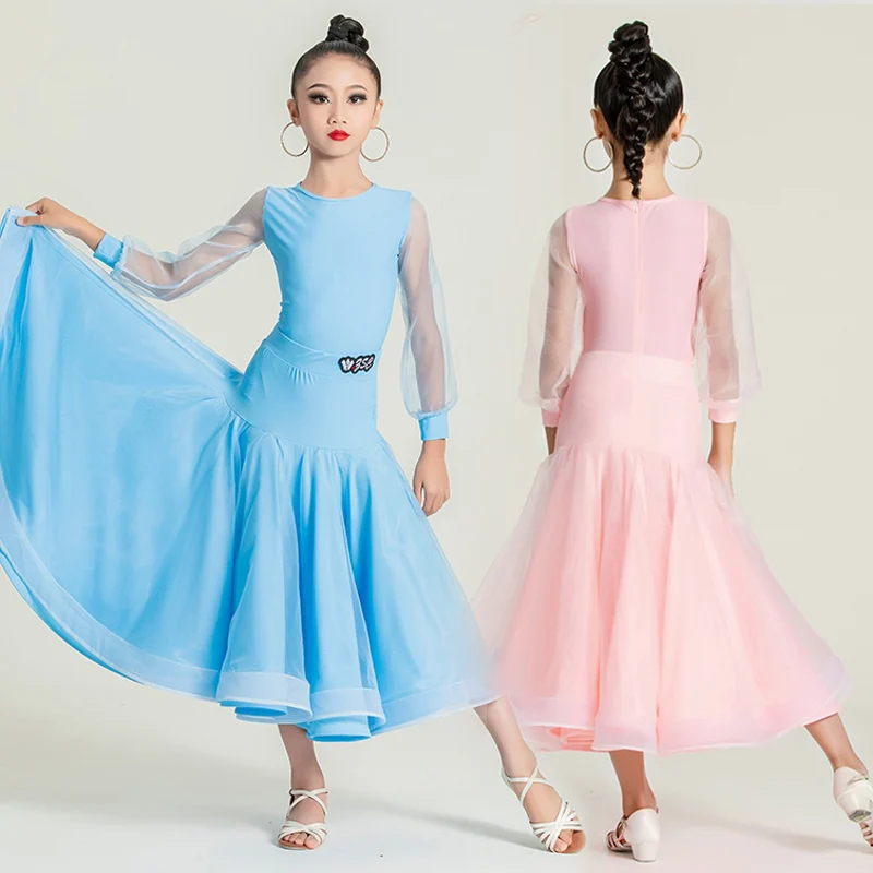 Pink-Blue-Ballroom-Dance-Dresses-Girls-Waltz-Standard-Dancing ...