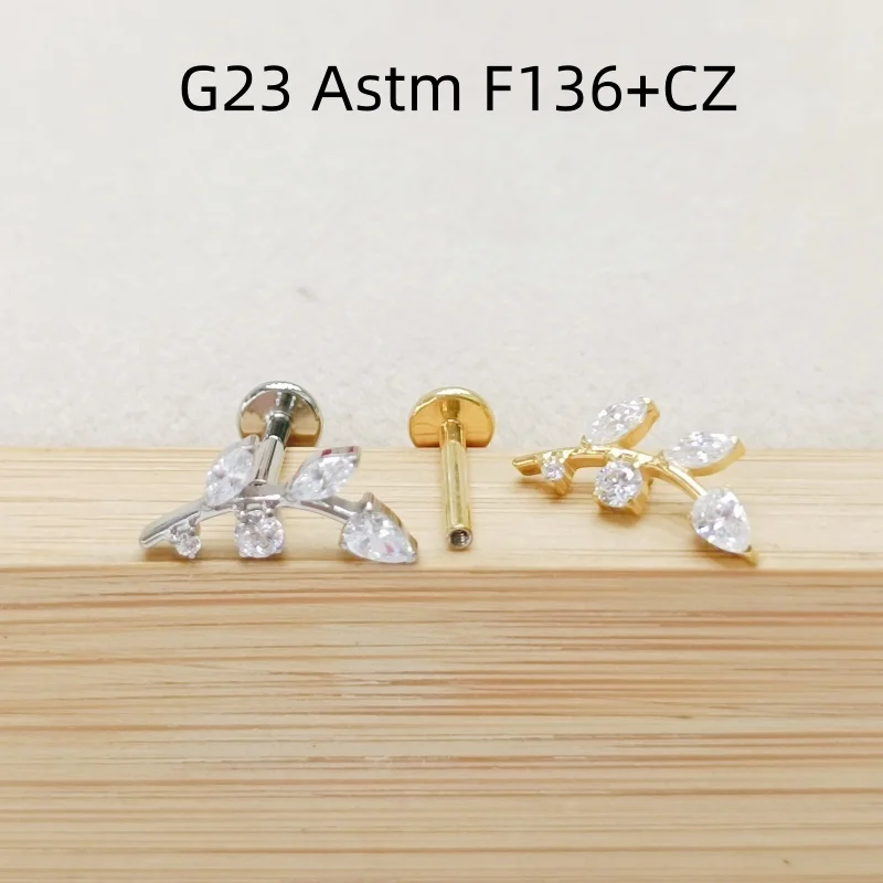 10pcs-Body-Jewelry-G23-Titanium-Astm-F136-CZ-Leaf-Lip-Labret-Bar-Ear ...