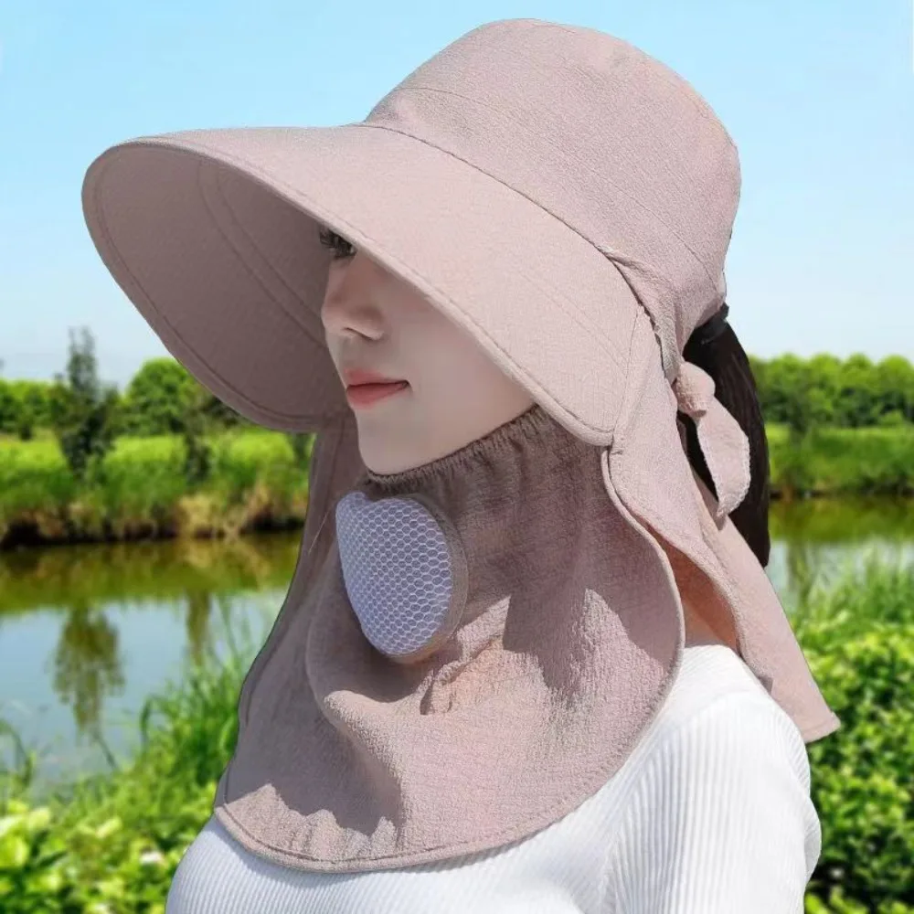 Breathable-Sunscreen-and-Shading-Hat-With-Shawl-Mask-Women-s-Ponytail ...