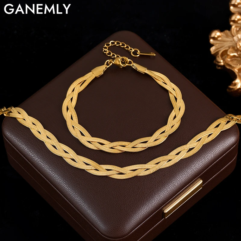GANEMLY-316L-Stainless-Steel-3-layer-Crossing-Chain-Necklace-Bracelet ...