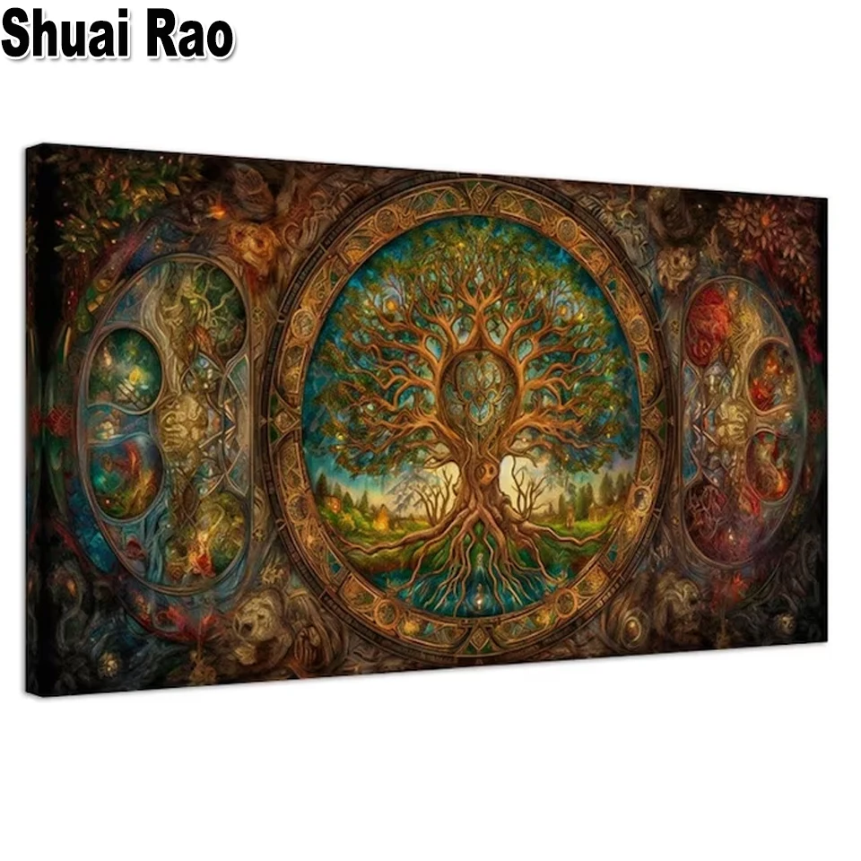 Diy Mystical Tree of Life Diamond Art Abstract Yggdrasil Stained Glass ...