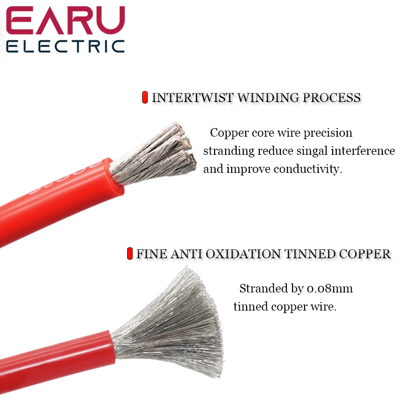 Earu 5Meters/Lot Heat-resistant Soft Electrical Silicone Wire Cable 8 10 12 14 16 18 20 22 24 26 ...